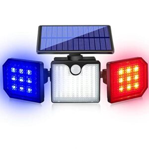 aolyty solar motion sensor lights, ip65 waterproof solar strobe light wall lights solar security lights bright white light/red & blue light flashing for garden patio yard front door