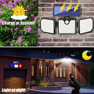 Aolyty Solar Motion Sensor Lights, IP65 Waterproof Solar Strobe Light Wall Lights Solar Security Lights Bright White Light/Red & Blue Light Flashing for Garden Patio Yard Front Door