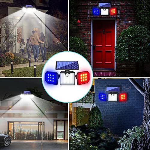 Aolyty Solar Motion Sensor Lights, IP65 Waterproof Solar Strobe Light Wall Lights Solar Security Lights Bright White Light/Red & Blue Light Flashing for Garden Patio Yard Front Door