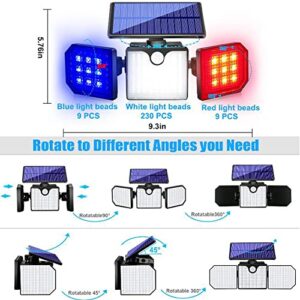 Aolyty Solar Motion Sensor Lights, IP65 Waterproof Solar Strobe Light Wall Lights Solar Security Lights Bright White Light/Red & Blue Light Flashing for Garden Patio Yard Front Door