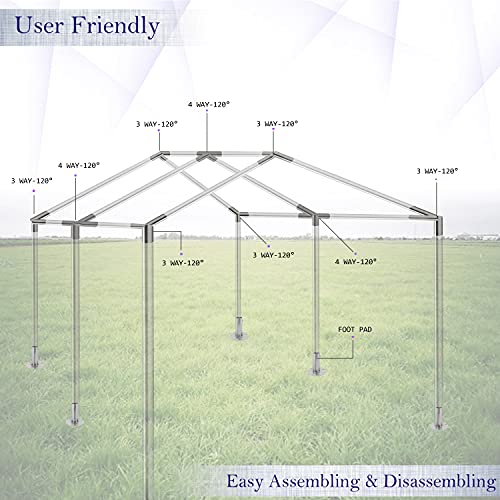 Simond Store Canopy Fitting 3 Way 6 Pc, 4 Way 3 Pc, Footpad 6 Pc, 1-3/8 inch Diameter High Peak Connectors for Carport Frame Boat Shelter Outdoor Canopies Party Tents Garage Batting Cage Garden Shade