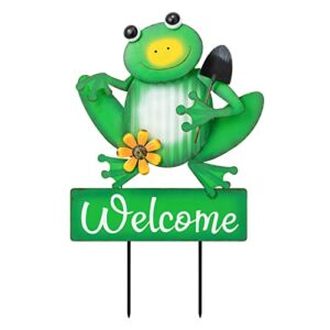 yeahome metal frog welcome sign garden stakes, outdoor garden decor for outside yard art spring decor, backyard lawn patio decorations garden statues farmhouse rustic decor for backyard