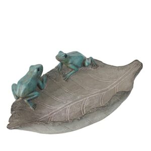 bird-feeder wild bird-bath bowl outdoors – garden decor polyresin frogs on leaf bird bath for yard 12 x 7.25 x 3.5 inch-newman house studio