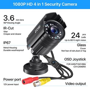 ZOSI 2.0MP 1080P HD 1920TVL Security Camera Hybrid 4-in-1 TVI/CVI/AHD/960H CVBS CCTV Camera Outdoor Indoor,80ft IR Night Vision,Weatherproof Bullet Camera For analog Surveillance DVR(Black)