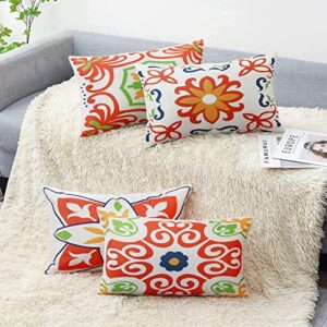 Pyonic Outdoor Lumber Pillow Covers Waterproof Throw Pillow Covers for Patio Furniture Decorative Boho Pillow Case 12x20 Floral Printed for Patio Tent Couch Garden Set of 4,Orange