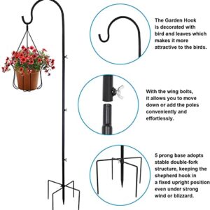 MorTime 2 Pack Outdoor Shepherd Hooks with 5 Prong Base, 77 inches Heavy Duty Extendable Metal Garden Hanger Stake Pole for Plants Bird Feeders Wind Chimes Garden Decorations