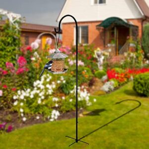 MorTime 2 Pack Outdoor Shepherd Hooks with 5 Prong Base, 77 inches Heavy Duty Extendable Metal Garden Hanger Stake Pole for Plants Bird Feeders Wind Chimes Garden Decorations