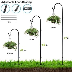 MorTime 2 Pack Outdoor Shepherd Hooks with 5 Prong Base, 77 inches Heavy Duty Extendable Metal Garden Hanger Stake Pole for Plants Bird Feeders Wind Chimes Garden Decorations