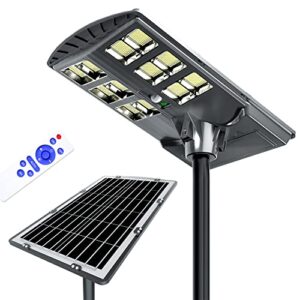 1000w solar street light motion sensor, 60000lm solar flood lights outdoor ip66 waterproof with remote control & arm pole,dusk to dawn solar led lamp for garden,yard,stadium,parking lot