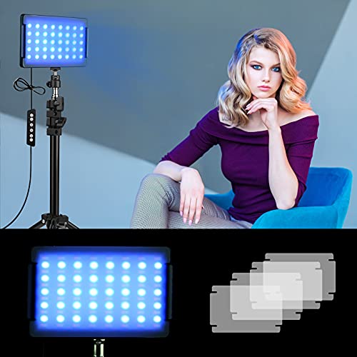 QEUOOIY 2 Packs RGB LED Video Light with Adjustable Tripod Stand/White Filters, Dimmable 2500-6500K USB Video Conference Lighting Kit for YouTube Photography/Game Zoom Live, Streaming,TikTok, 1.6M