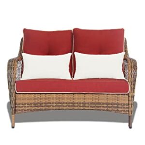 N&V Wicker Patio Furniture Rattan Conversation Chairs Loveseat with Table Cushions for Garden Backyard (Red 4 PCS)