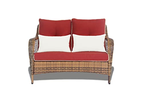 N&V Wicker Patio Furniture Rattan Conversation Chairs Loveseat with Table Cushions for Garden Backyard (Red 4 PCS)