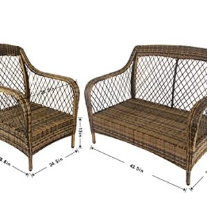 N&V Wicker Patio Furniture Rattan Conversation Chairs Loveseat with Table Cushions for Garden Backyard (Red 4 PCS)