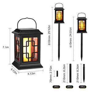 Dyna-Living Solar Lantern Hanging Solar Light Outdoor Waterproof 2pack Flickering LED Flame Hanging Solar Lanterns with Handle for Yard, Porch, Garden, Pathway(Black)