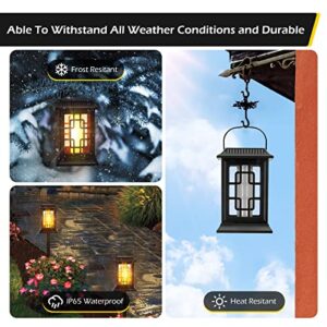 Dyna-Living Solar Lantern Hanging Solar Light Outdoor Waterproof 2pack Flickering LED Flame Hanging Solar Lanterns with Handle for Yard, Porch, Garden, Pathway(Black)