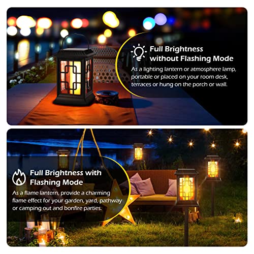 Dyna-Living Solar Lantern Hanging Solar Light Outdoor Waterproof 2pack Flickering LED Flame Hanging Solar Lanterns with Handle for Yard, Porch, Garden, Pathway(Black)