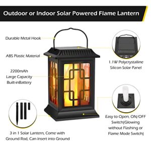 Dyna-Living Solar Lantern Hanging Solar Light Outdoor Waterproof 2pack Flickering LED Flame Hanging Solar Lanterns with Handle for Yard, Porch, Garden, Pathway(Black)