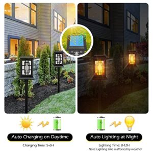 Dyna-Living Solar Lantern Hanging Solar Light Outdoor Waterproof 2pack Flickering LED Flame Hanging Solar Lanterns with Handle for Yard, Porch, Garden, Pathway(Black)