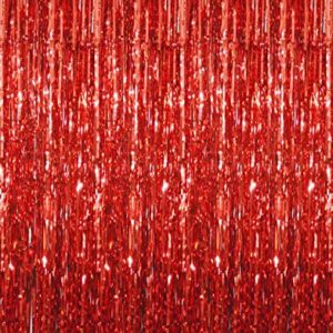 GOER 3.2 ft x 9.8 ft Metallic Tinsel Foil Fringe Curtains Party Photo Backdrop Party Streamers for Birthday,Graduation,New Year Eve Decorations Wedding Decor (1 Pack, Red)