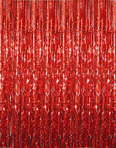 GOER 3.2 ft x 9.8 ft Metallic Tinsel Foil Fringe Curtains Party Photo Backdrop Party Streamers for Birthday,Graduation,New Year Eve Decorations Wedding Decor (1 Pack, Red)