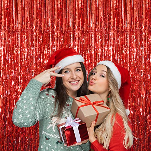 GOER 3.2 ft x 9.8 ft Metallic Tinsel Foil Fringe Curtains Party Photo Backdrop Party Streamers for Birthday,Graduation,New Year Eve Decorations Wedding Decor (1 Pack, Red)