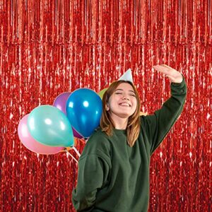 GOER 3.2 ft x 9.8 ft Metallic Tinsel Foil Fringe Curtains Party Photo Backdrop Party Streamers for Birthday,Graduation,New Year Eve Decorations Wedding Decor (1 Pack, Red)