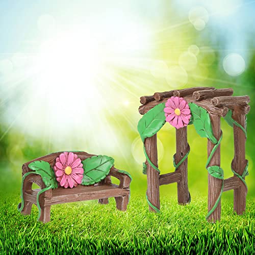 Robkea Fairy Garden, Fairy Garden Miniatures Fairy Garden Accessories Bench & Arch