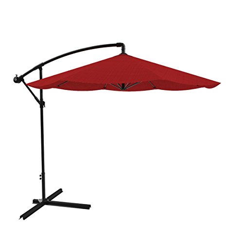 Pure Garden Offset Patio Umbrella – 10 Ft Cantilever Hanging Outdoor Shade - Easy Crank and Base for Table, Deck, Porch, or Poolside (Red)