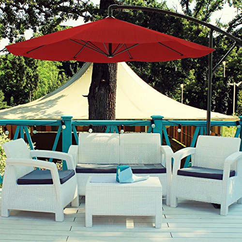 Pure Garden Offset Patio Umbrella – 10 Ft Cantilever Hanging Outdoor Shade - Easy Crank and Base for Table, Deck, Porch, or Poolside (Red)