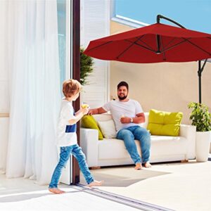 Pure Garden Offset Patio Umbrella – 10 Ft Cantilever Hanging Outdoor Shade - Easy Crank and Base for Table, Deck, Porch, or Poolside (Red)