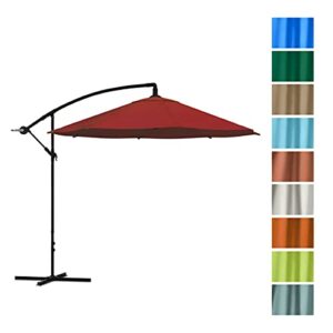 Pure Garden Offset Patio Umbrella – 10 Ft Cantilever Hanging Outdoor Shade - Easy Crank and Base for Table, Deck, Porch, or Poolside (Red)