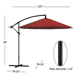 Pure Garden Offset Patio Umbrella – 10 Ft Cantilever Hanging Outdoor Shade - Easy Crank and Base for Table, Deck, Porch, or Poolside (Red)