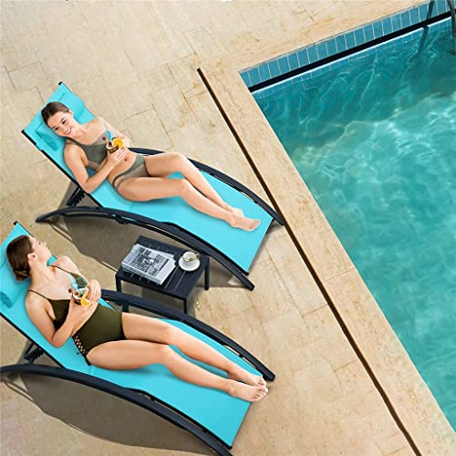 NICEDAYFY 3Pcs Sun Lounger Recliner Set Aluminum Chaise Lounges,Reclining Chair with 5 Adjustable Backrest, Head Cushion, Table for Garden (Color : A, Size : One Size)