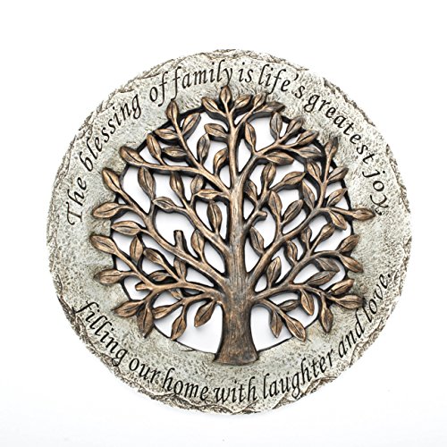 Roman Exclusive Terrace Garden Stone with a Tree and Verse, 12.2-Inch, 2-Tone Dolomite/Resin