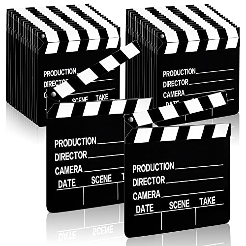 Movie Film Clap Board Halloween Party Props 7 x 8 Inch Cardboard Movie Clapboard Movie Directors Clapper Writable Cut Action Scene Board Movie Night Centerpiece for Movies Films Photo Props (20 Pcs)