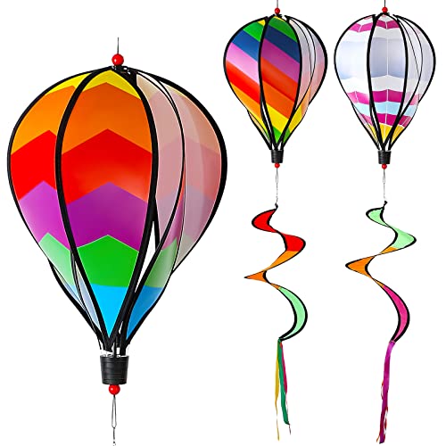 5 Pcs Hot Air Balloon Wind Spinners Rainbow Spinner Wind Chime Garden Windmill Spinner Kinetic Hanging Decor for Lawn Yard (Strip Style)