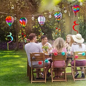 5 Pcs Hot Air Balloon Wind Spinners Rainbow Spinner Wind Chime Garden Windmill Spinner Kinetic Hanging Decor for Lawn Yard (Strip Style)