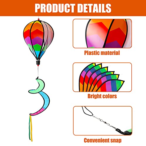 5 Pcs Hot Air Balloon Wind Spinners Rainbow Spinner Wind Chime Garden Windmill Spinner Kinetic Hanging Decor for Lawn Yard (Strip Style)