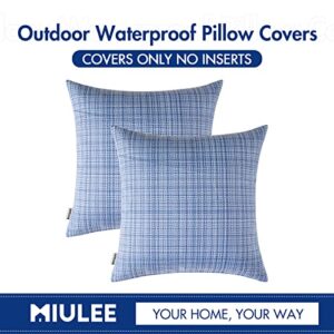 MIULEE Outdoor Waterproof Throw Pillow Covers Decorative Farmhouse Water Resistant Cushion Covers for Tent Patio Garden Couch Sofa Pack of 2, 16x16 Inch Light Blue