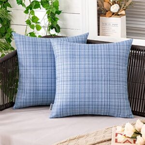 miulee outdoor waterproof throw pillow covers decorative farmhouse water resistant cushion covers for tent patio garden couch sofa pack of 2, 16×16 inch light blue