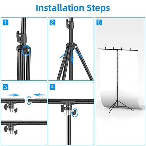 EMART T-Shape Portable Background Backdrop Support Stand Kit 5ft Wide 8.5ft Tall Adjustable Photo Backdrop Stand with 4 Spring Clamps