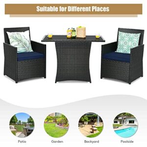 NICEDAYFY 3PCS Patio Rattan Furniture Set Cushion Sofa Armrest Garden Deck Navy Mixed Brown