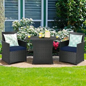 NICEDAYFY 3PCS Patio Rattan Furniture Set Cushion Sofa Armrest Garden Deck Navy Mixed Brown