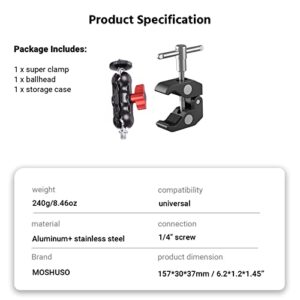 MOSHUSO Camera Mount Clamp with 360° Ballhead Arm, for DSLR Camera/Field Monitor/LED