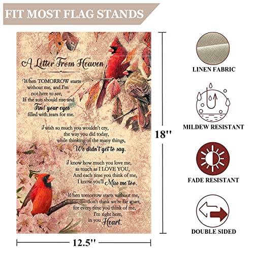 Snycler Cardinalis Garden Flag, A Letter from Heaven, Northern Cardinal Daily Life in Memory Commemorate Yard Flag 12 x 18 Inch Vertical Double Sided Outdoor Decoration