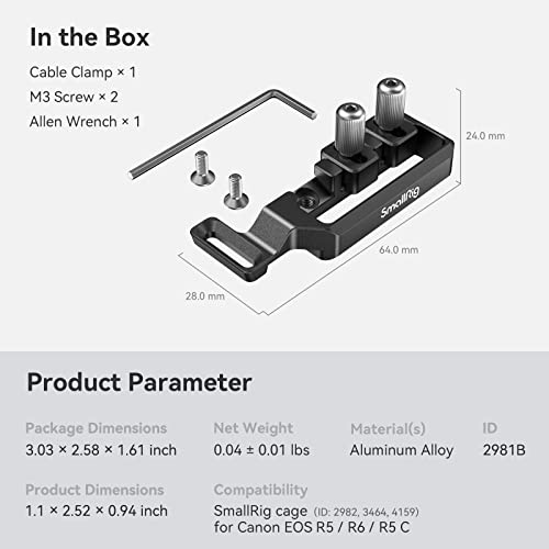 SmallRig HDMI and USB-C Cable Clamp for Canon R5 / R6 / R5 C Cage 2982/3464 and R6 Mark II Camera Cage 4159-2981