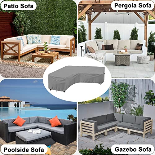 OutdoorLines Waterproof Outdoor Patio Sectional Cover - UV Resistant & Windproof V-Shaped Patio Furniture Covers for Deck, Lawn and Backyard, 420D Heavy Duty Couch Cover 118" L (on Each Side) Gray