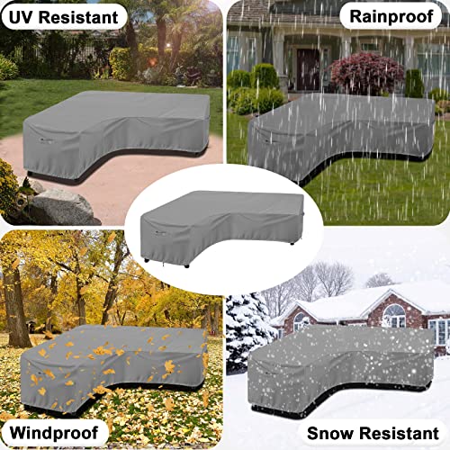 OutdoorLines Waterproof Outdoor Patio Sectional Cover - UV Resistant & Windproof V-Shaped Patio Furniture Covers for Deck, Lawn and Backyard, 420D Heavy Duty Couch Cover 118" L (on Each Side) Gray