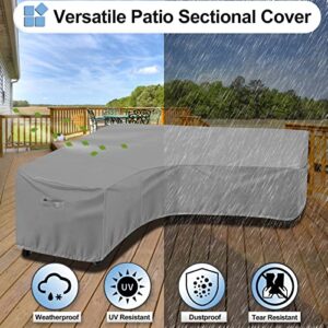 OutdoorLines Waterproof Outdoor Patio Sectional Cover - UV Resistant & Windproof V-Shaped Patio Furniture Covers for Deck, Lawn and Backyard, 420D Heavy Duty Couch Cover 118" L (on Each Side) Gray