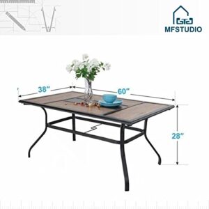 MFSTUDIO 60" Patio Dining Table Large Woodlike Rectangular Table, Backyard Outdoor Furniture Garden Table with Metal Frame and Umbrella Hole, Black